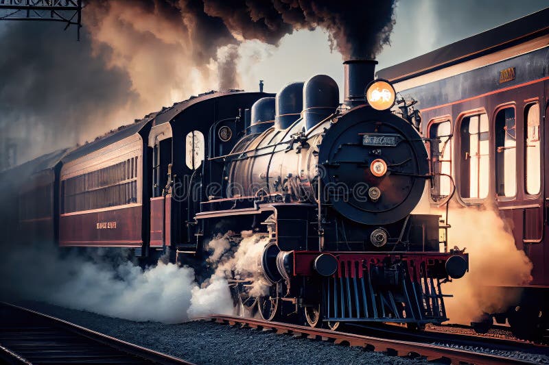 Classic Steam Train Pulling Out of Station, with Smoke and Steam ...