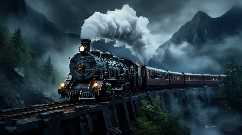 A Classic Steam Train is Running on Track Near the Mountains View Stock ...