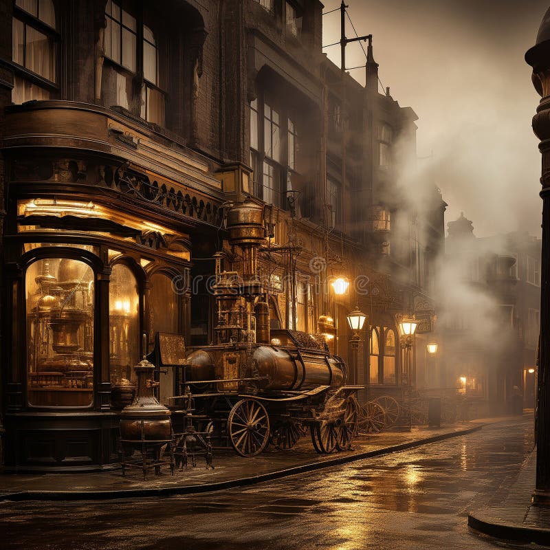 Classic Steampunk Professional Background. Steampunk Streets with ...