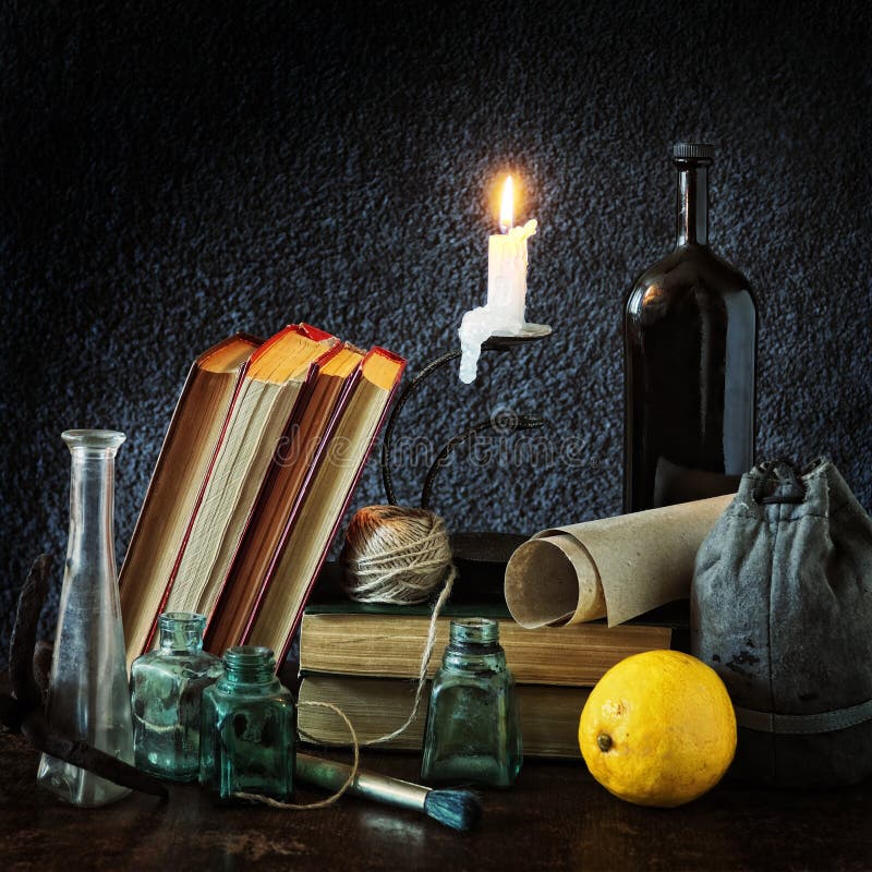 Classic Still Life with Candle Stock Photo - Image of classic, wine ...