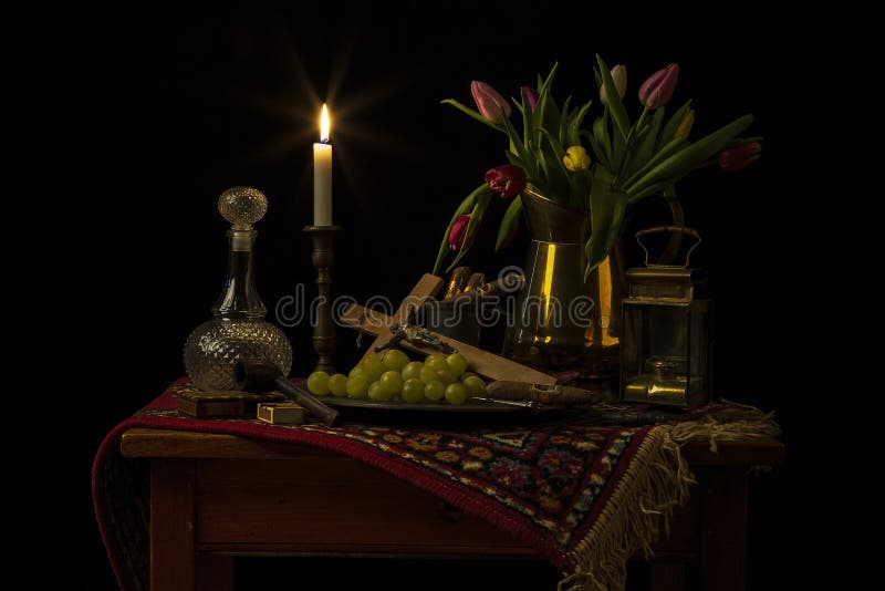 A Classic Still Life in the Dutch Style Stock Photo - Image of grape ...