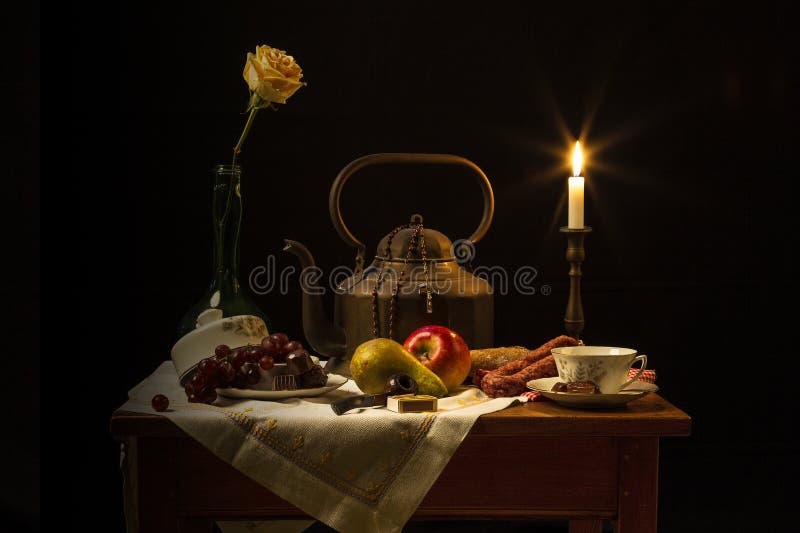 A Classic Still Life in the Dutch Style Stock Photo - Image of eating ...
