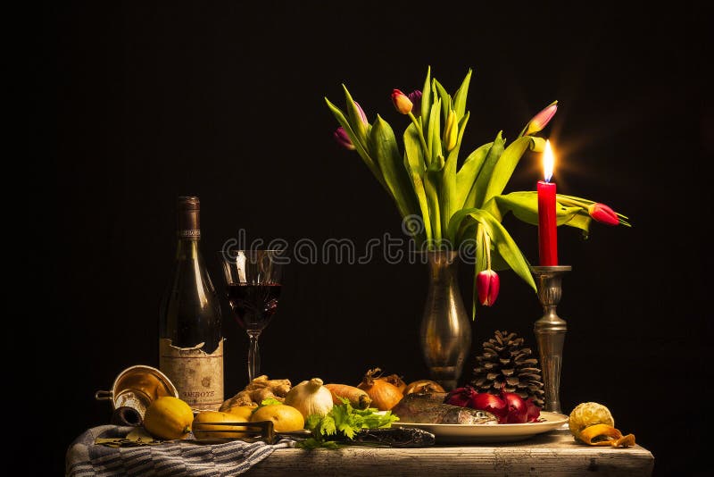 A Classic Still Life in the Dutch Style Stock Image - Image of aged ...
