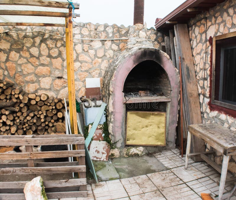 Classic Stone Barbecue in Private Home Stock Photo - Image of grill ...