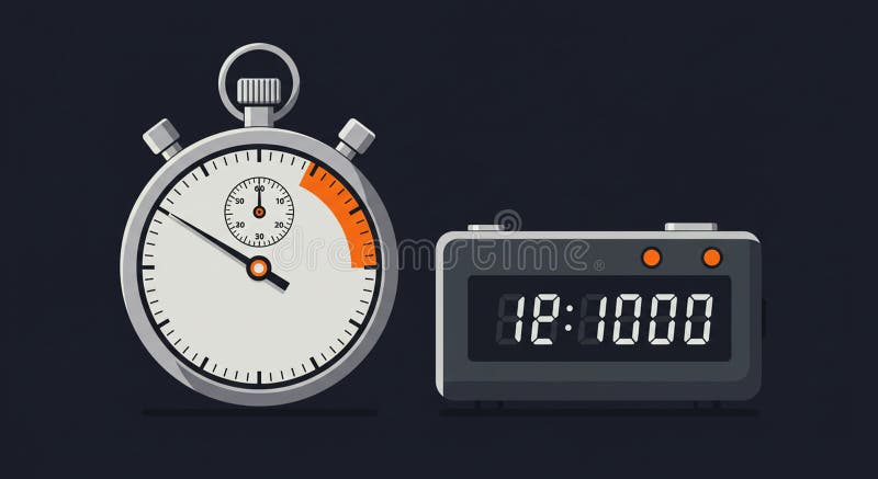 Classic Stopwatch and Digital Timer Illustration. the Stopwatch Has a ...
