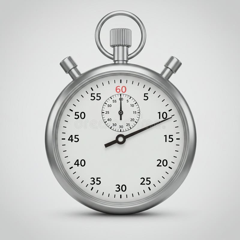 A Classic Stopwatch Featuring a Silver Metallic Casing and Three Buttons. Its Main Dial Stock ...