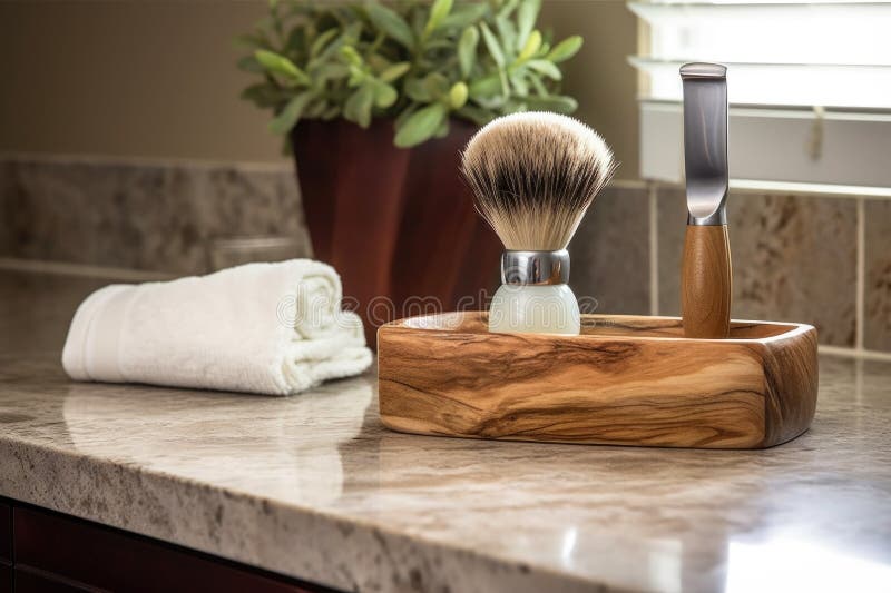 Classic Straight Razor and Shaving Brush on Counter Stock Illustration ...