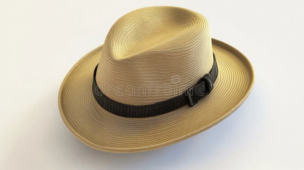 A Classic Straw Hat with a Simple Black Band on a White Surface, Great ...
