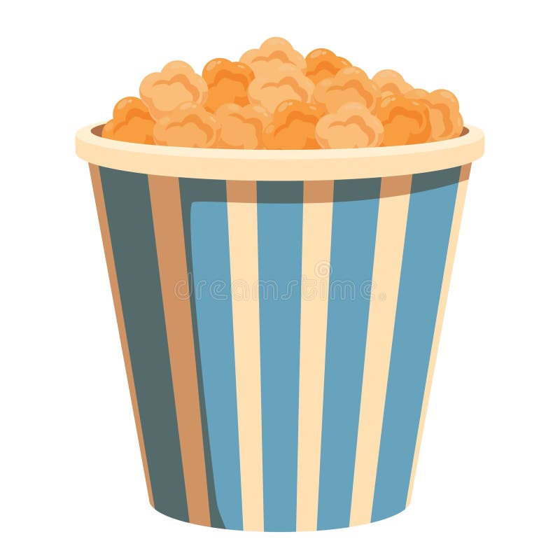 Classic Striped Popcorn Bucket Overflowing with Buttery Popcorn Stock ...