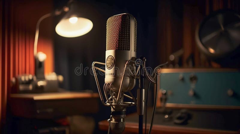 Retro Studio Microphone in the Stand in a Music Studio Setting ...