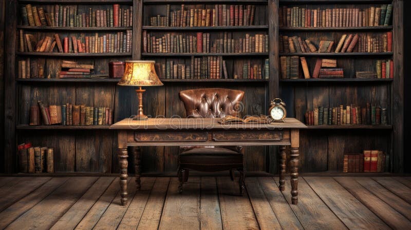 Classic Study Space with Leather Chair and Bookshelves Stock Photo ...