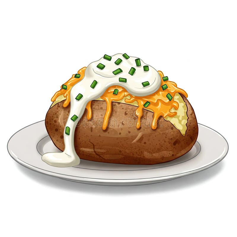 Classic Stuffed Potato with Cheddar Stock Illustration - Illustration ...