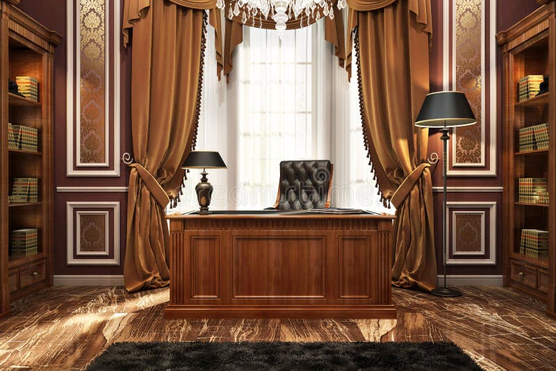 Beautiful Cabinet and Library in Classic Style Stock Image - Image of ...