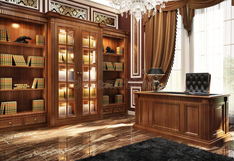 Beautiful Library in Classic Style Stock Photo - Image of decor ...