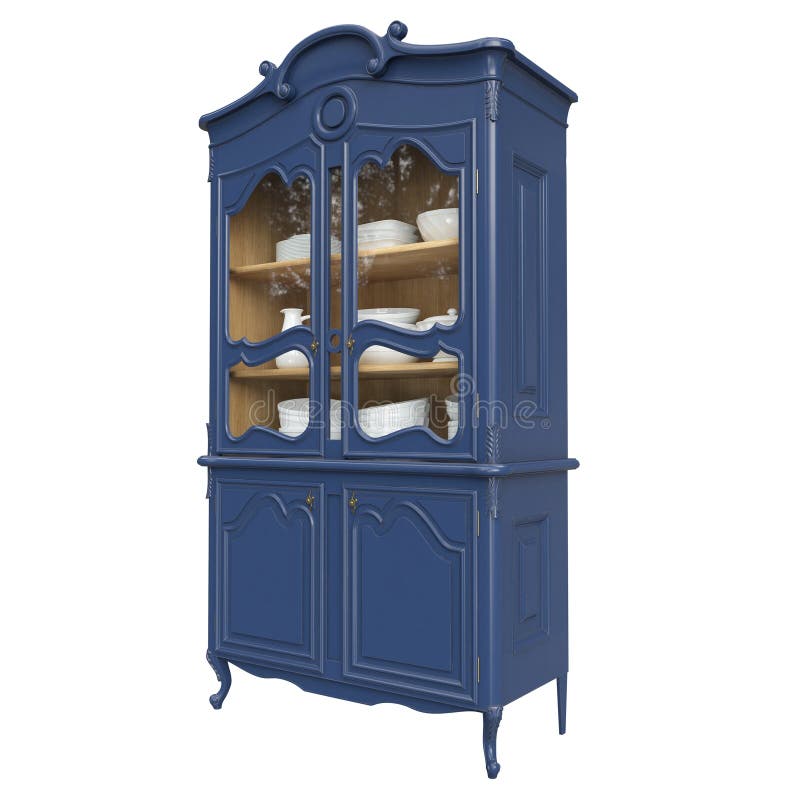 Classic Style Display Cabinet with Ceramic Dishes Stock Photo - Image ...