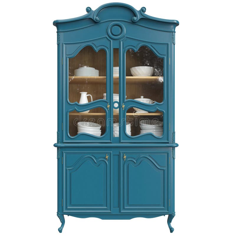 Classic Style Display Cabinet with Ceramic Dishes Stock Photo - Image ...