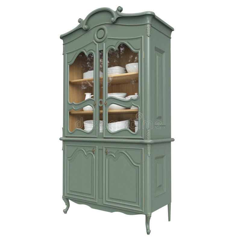Classic Style Display Cabinet with Ceramic Dishes Stock Image - Image ...