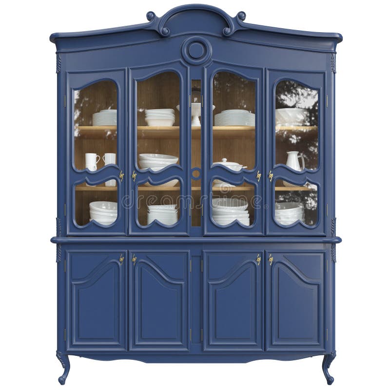Classic Style Display Cabinet with Ceramic Dishes Stock Image - Image ...