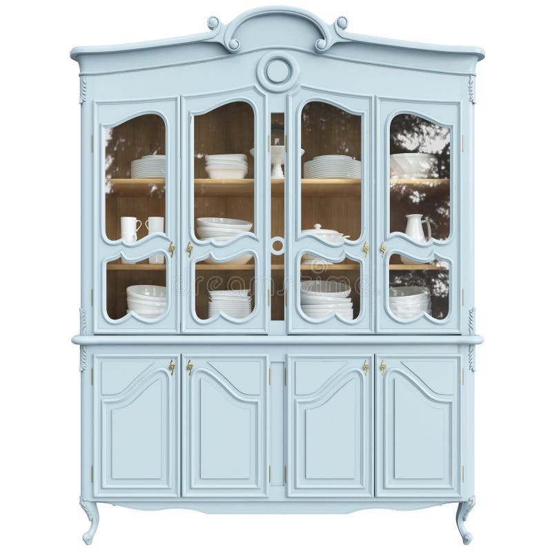 Classic Style Display Cabinet with Ceramic Dishes Stock Image - Image ...