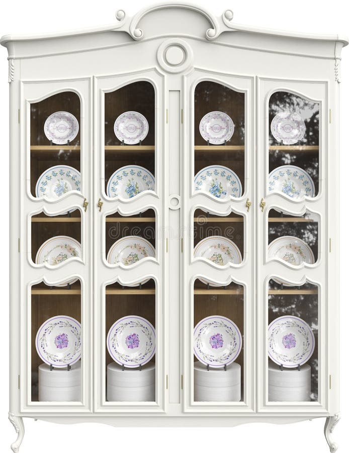 Classic Style Display Cabinet with Ceramic Dishes Stock Image ...