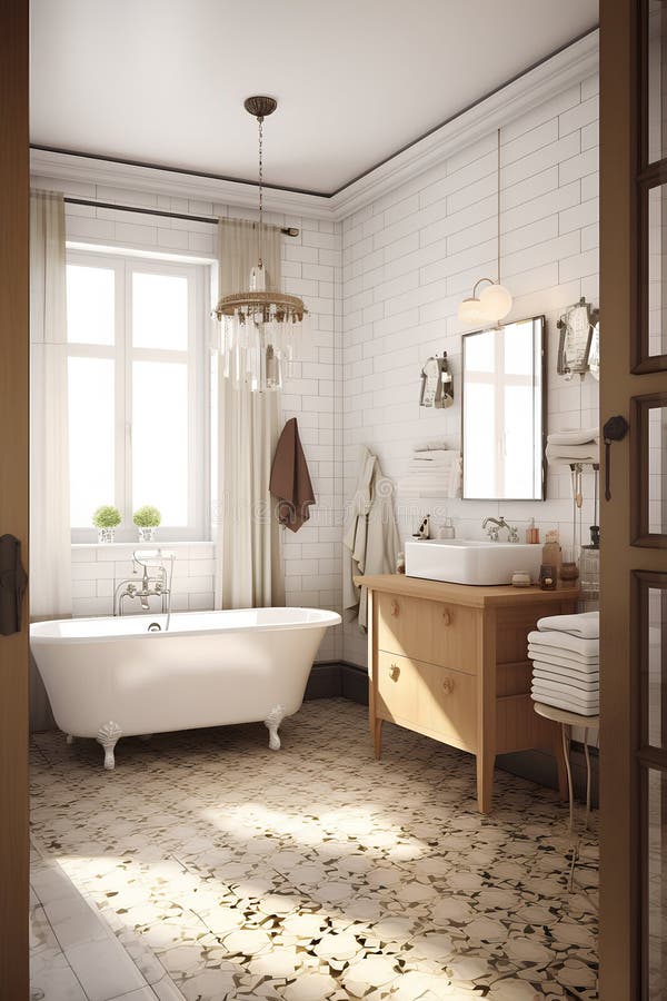 Classic Style Interior of Bathroom in a House Stock Illustration ...