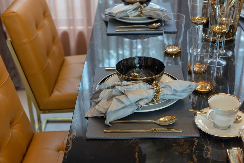 Classic Style Table Set on Dining Table Stock Photo - Image of plate ...