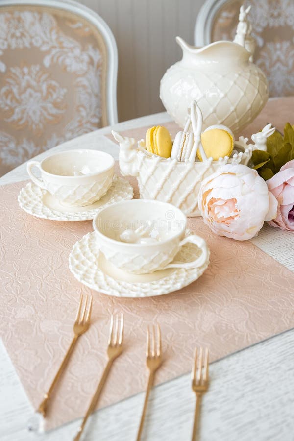 Tea Party from Beautiful Cups in Romantic Serving Stock Photo - Image ...