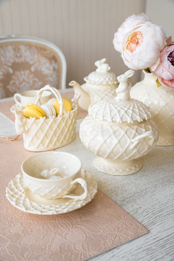 Tea Party from Beautiful Cups in Romantic Serving Stock Image - Image ...