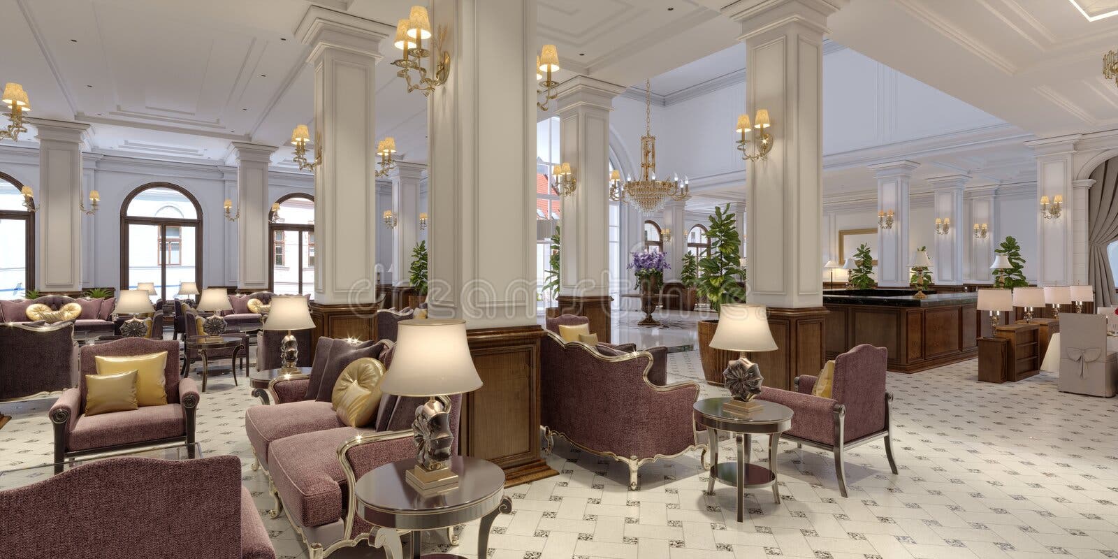 Hotel Lobby in Classic Style with Luxurious Art Deco Furniture and ...