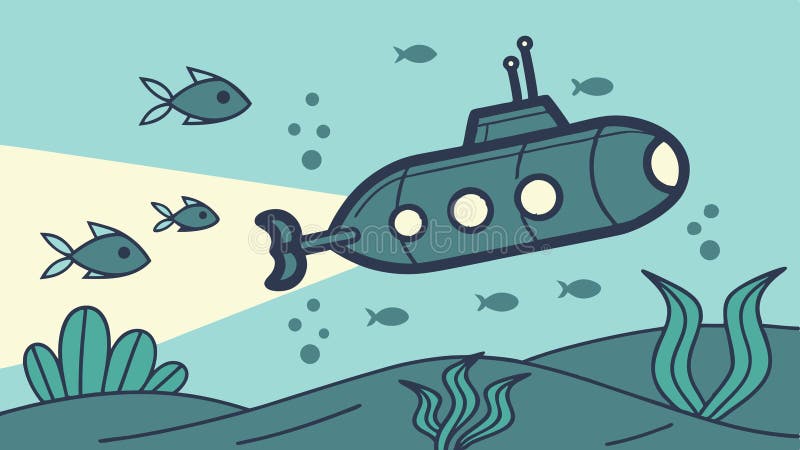 Classic Submarine Underwater, Exploration and Discovery, Vector Design ...