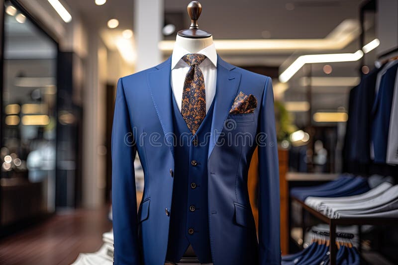 A Classic Suit in Blue Color in a Clothing Store. Generative AI Stock ...