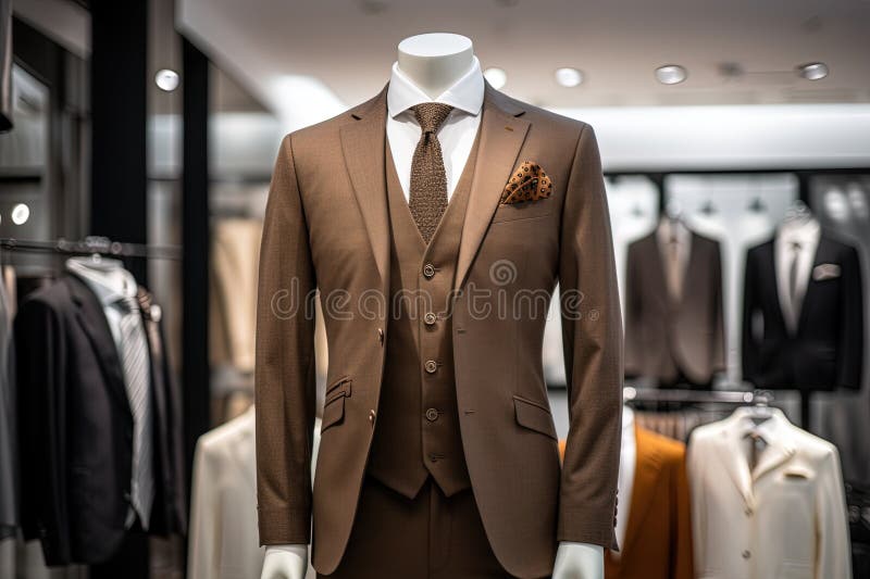 A Classic Suit in Brown Color in a Clothing Store. Generative AI Stock ...