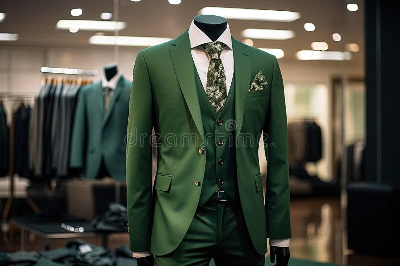 A Classic Suit in Green Color in a Clothing Store. Generative AI Stock ...