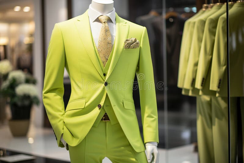 A Classic Suit in Lime Green Color in a Clothing Store. Generative AI ...