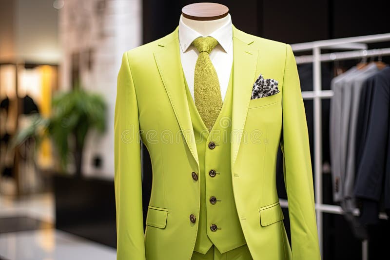 A Classic Suit in Lime Green Color in a Clothing Store. Generative AI ...