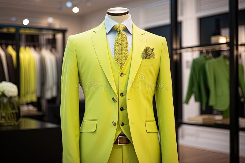 A Classic Suit in Lime Green Color in a Clothing Store. Generative AI ...