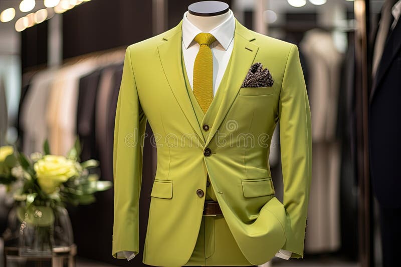 A Classic Suit in Lime Green Color in a Clothing Store. Generative AI ...