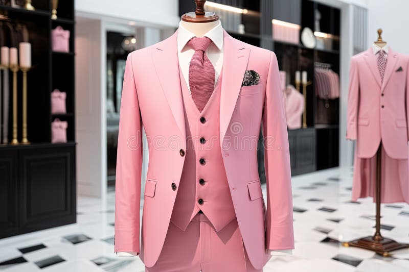 A Classic Suit in Pink Color in a Clothing Store. Generative AI Stock ...