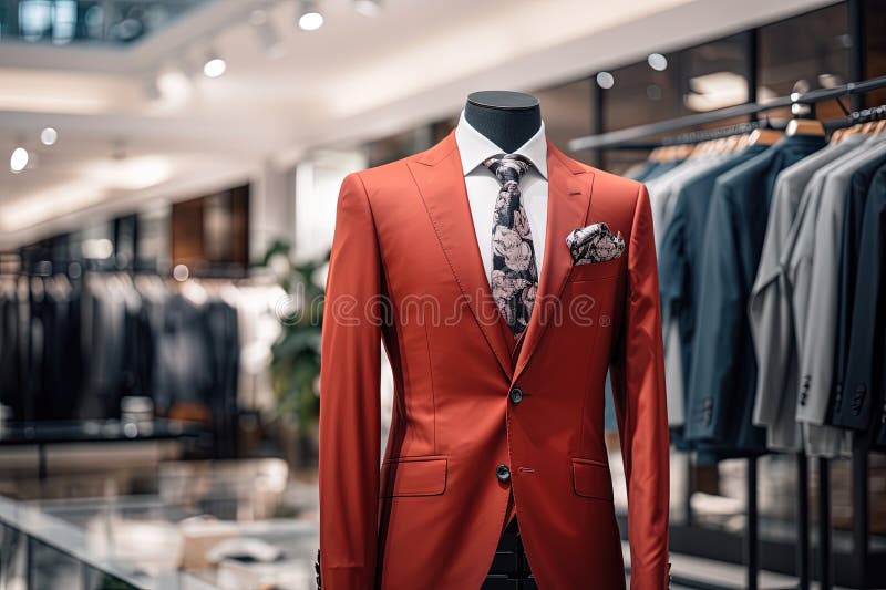 A Classic Suit in Red Color in a Clothing Store. Generative AI Stock ...