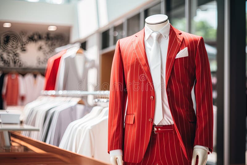A Classic Suit in Red Color in a Clothing Store. Generative AI Stock ...