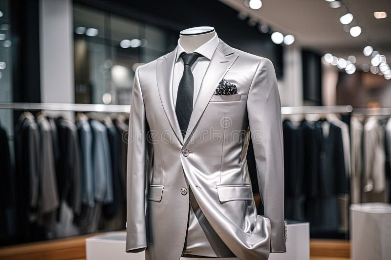 A Classic Suit in Silver Color in a Clothing Store. Generative AI Stock ...
