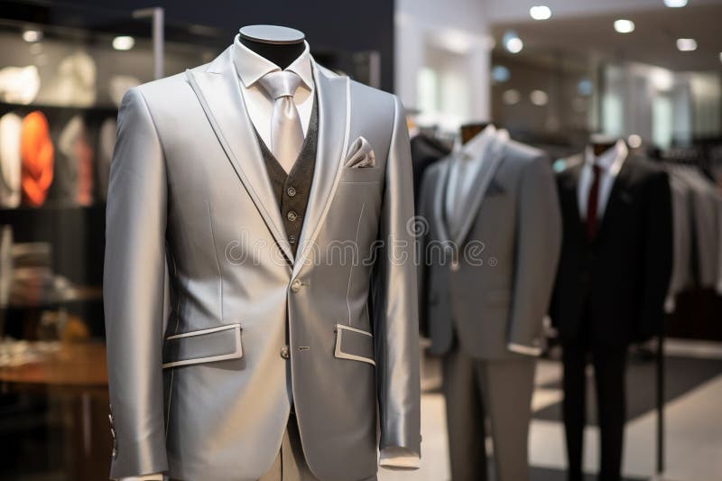 A Classic Suit in Silver Color in a Clothing Store. Generative AI Stock ...