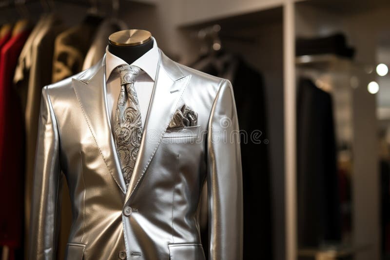 A Classic Suit in Silver Color in a Clothing Store. Generative AI Stock ...