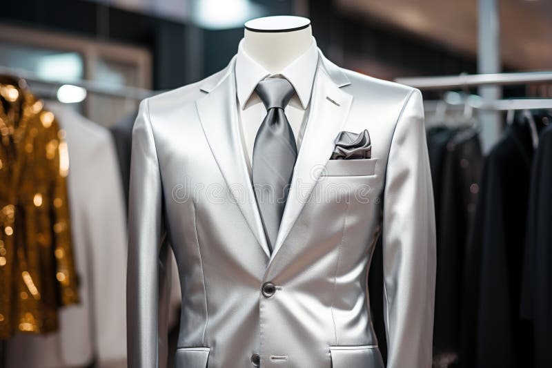 A Classic Suit in Silver Color in a Clothing Store. Generative AI Stock ...