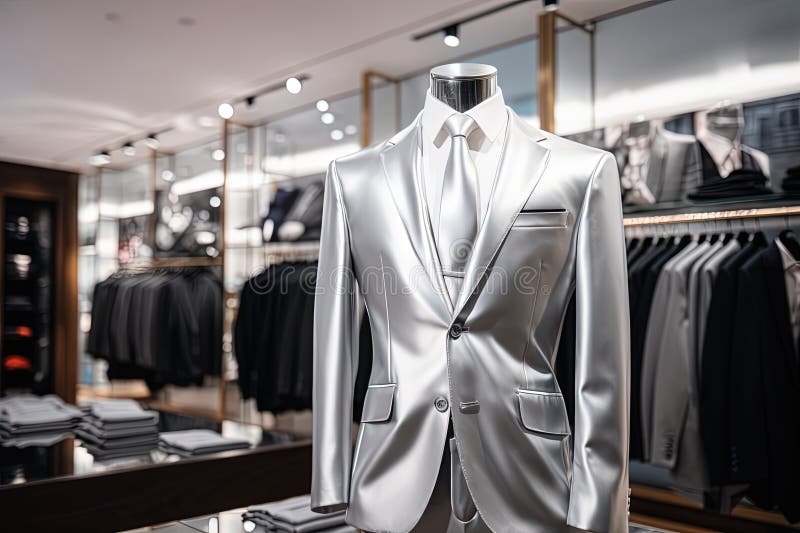 A Classic Suit in Silver Color in a Clothing Store. Generative AI Stock ...