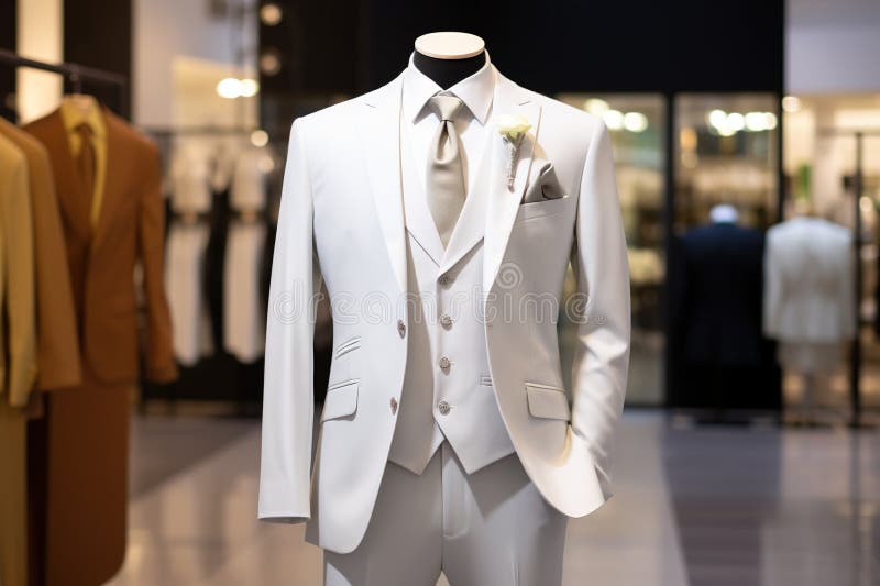 A Classic Suit in White Color in a Clothing Store. Generative AI Stock ...