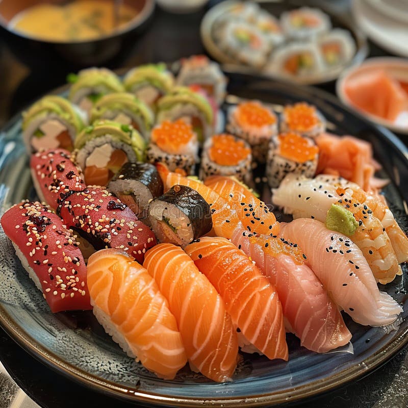 Classic Sushi Platter with Fresh Nigiri and Maki Rolls Stock ...