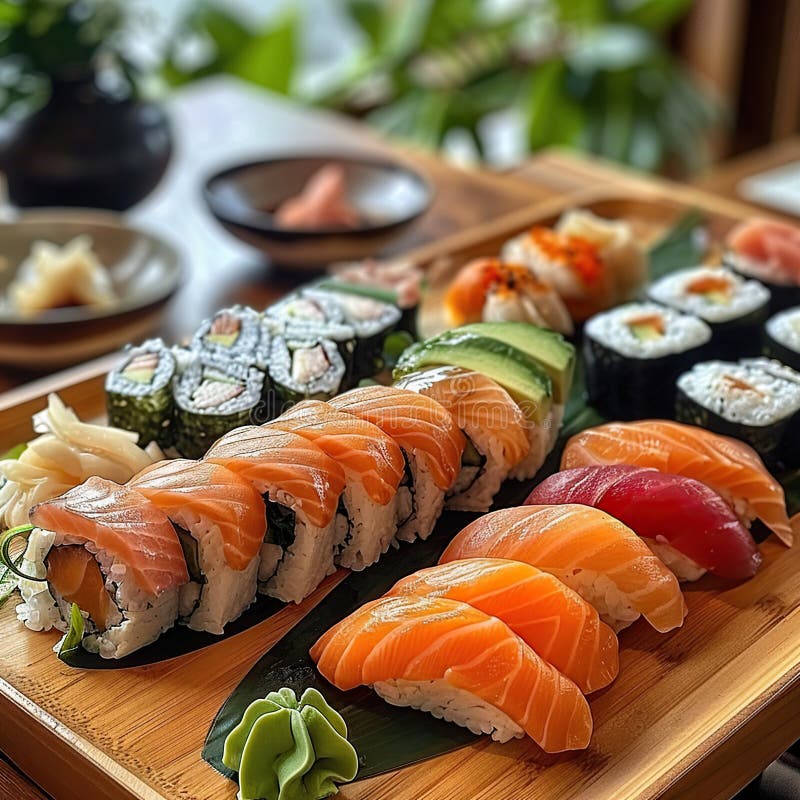 Classic Sushi Platter with Fresh Nigiri and Maki Rolls Stock ...