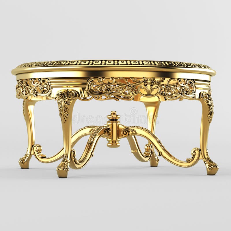 Classic Table Furniture Vector. Detailed Front View with Engraved ...