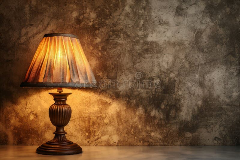 Classic Table Lamp with Warm Light on Rustic Textured Wall Background ...